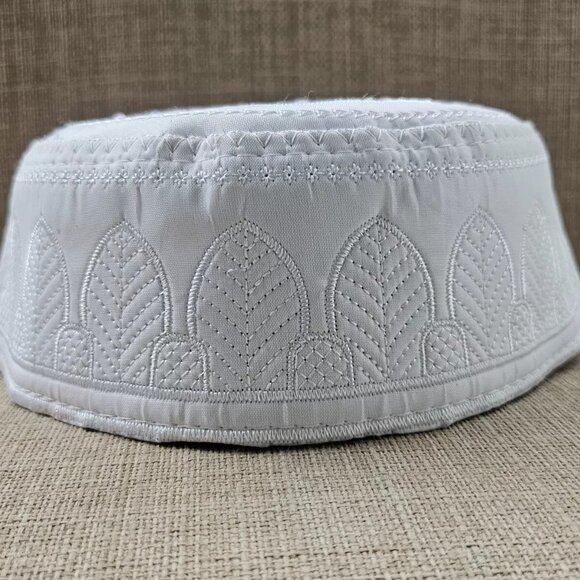 Accessories | Men White Hat Embroidery Round Prayer Ca Topi Handmade ...